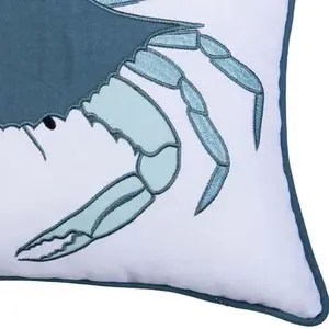 C&F HOME Sea Glass Crab Embroidered Piped Cotton Blend Accent Pillow 14" X 18
