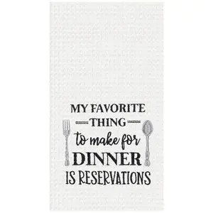 C&F HOME Dinner Reservations Kitchen Embroidered Waffle Hand Towel - Black