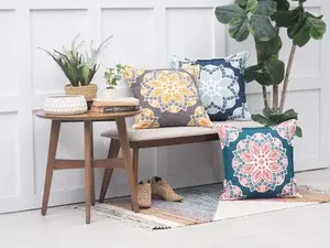 C&F HOME Mary Geometric Medallion Cotton Decorative Throw Pillow - Blue
