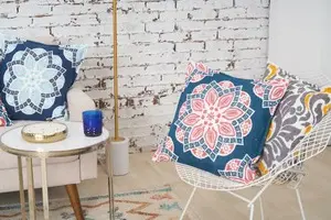 C&F HOME Mary Geometric Medallion Cotton Decorative Throw Pillow - Blue