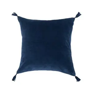 CAROL & FRANK River Indigo 100% Cotton Premium Accent Throw Pillow W/ Tassels 22" X 22" - Blue