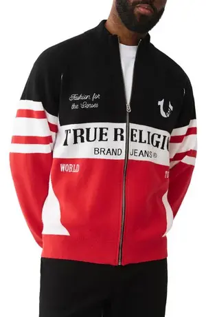 True Religion Raglan Sleeve Zip Cardigan
