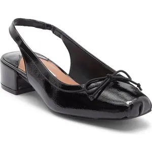 Steve Madden Loved Square Toe Patent Leather Slingback Pump - Black Crinkle Patent