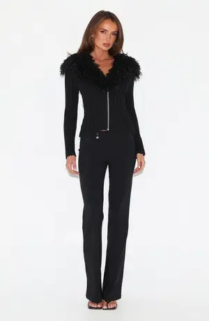 TIGER MIST Faux Fur Collar Rib Jacket