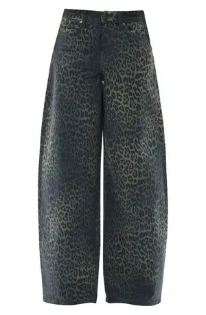 BAYEAS High Waist Barrel Leopard Print Jeans