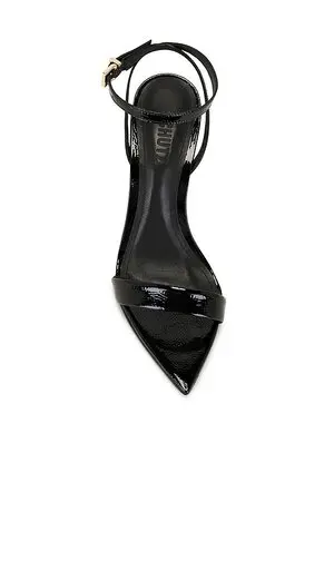 Schutz Elisha Patent Leather Heeled Sandals With Gold Tone Sculptural Heel