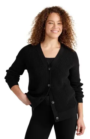 HAVEN WELL WITHIN Organic Cotton Shaker Stitch Cardigan - Black