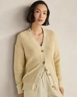 HAVEN WELL WITHIN Organic Cotton Shaker Stitch Cardigan - Celery Leaf