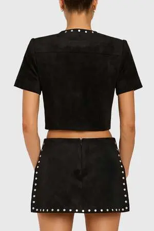 Amanda Uprichard Braswell Suede Top With Metal Buttons