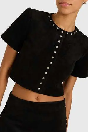 Amanda Uprichard Braswell Suede Top With Metal Buttons