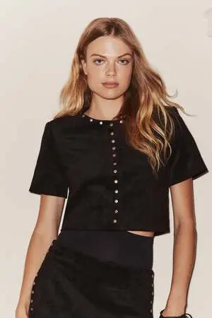 Amanda Uprichard Braswell Suede Top With Metal Buttons