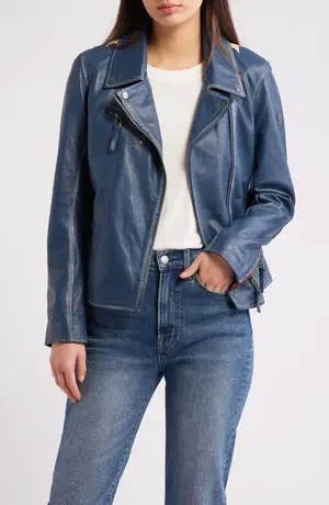 Mauritius Christy Leather Moto Jacket - Americana Blue