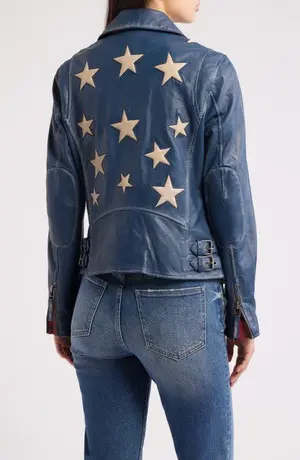 Mauritius Christy Leather Moto Jacket - Americana Blue