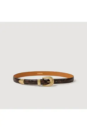 Sandro Python-effect Leather Belt - Black