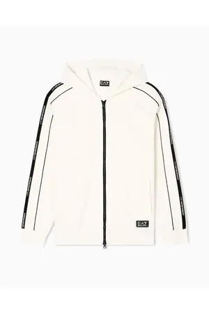 Emporio Armani Ea7 Logo Series Cotton-blend Hooded Zip-up Sweatshirt - Natural