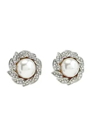 KENNETH JAY LANE Rhinestone And Pearl Ball Clip-on Earrings - Lime