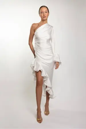 White Satin Midi Dresses