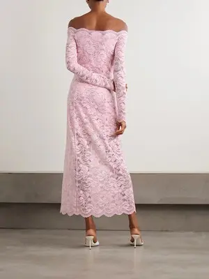Rabanne Off-the-shoulder Stretch-lace Midi Dress - Pink