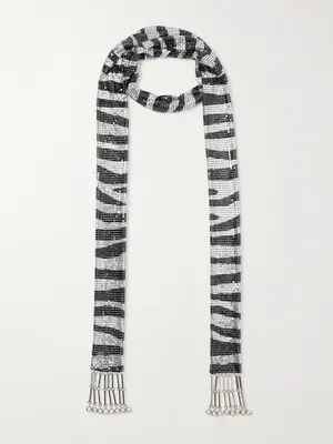 Rabanne Fringed Zebra-print Chainmail Scarf - Animal Print
