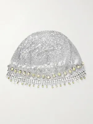Rabanne Fringed Crystal-embellished Chainmail Hat - Silver