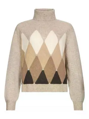 BALLANTYNE Argyle Roll-neck Sweater - Neutrals