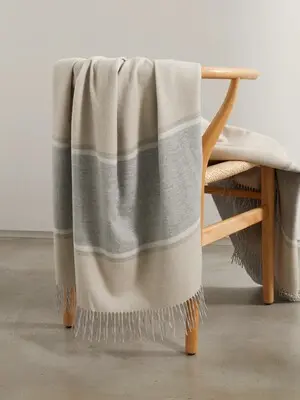 Brunello Cucinelli Fringed Striped Cashmere Blanket - Neutrals