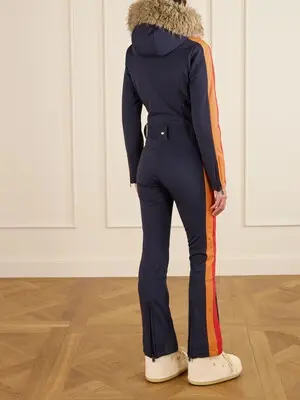 Goldbergh Suvi Belted Hooded Plush-trimmed Padded Down Ski Suit