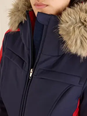 Goldbergh Suvi Belted Hooded Plush-trimmed Padded Down Ski Suit