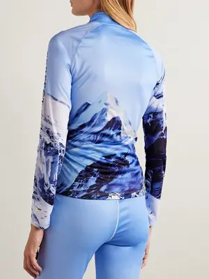 Perfect Moment Printed Stretch-jersey Base Layer - Blue