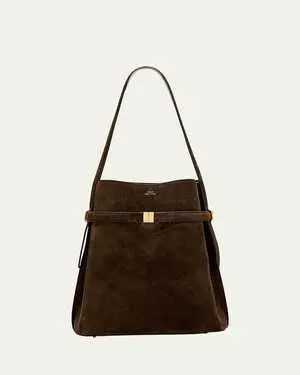 TOTEME Belted Suede Bucket Bag - Brown