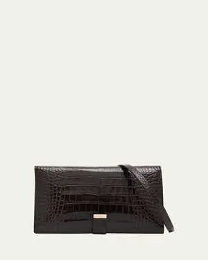 TOM FORD Organizer Shoulder Bag In Croc-embossed Leather - Espresso