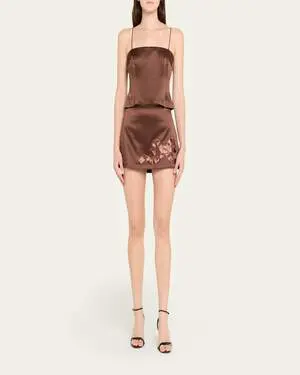 LoveShackFancy Nadina Satin Mini Skirt