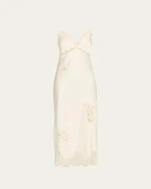 LoveShackFancy Sorone Satin Lace Maxi Slip Dress - Ivory
