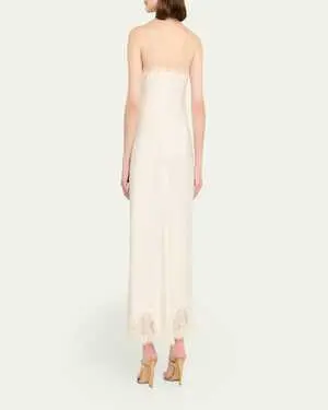 LoveShackFancy Sorone Satin Lace Maxi Slip Dress