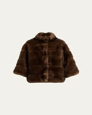 LoveShackFancy Gelman Faux Fur Jacket - Dark Sable