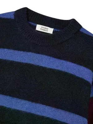 STUDIO TOMBOY Striped Fuzzy Texture Sweater - Blue