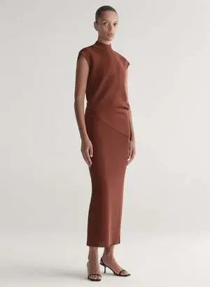 A.L.C. Clover Metallic Knit Midi Skirt - Rust