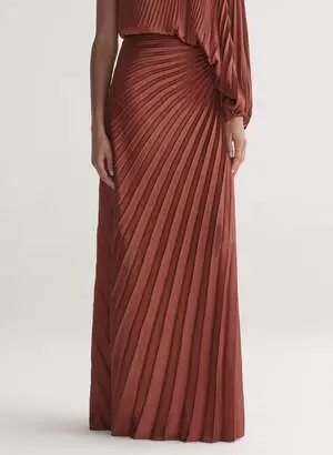 A.L.C. Bianca Satin Pleated Maxi Skirt - Rust