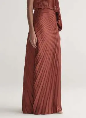 A.L.C. Bianca Satin Pleated Maxi Skirt - Rust