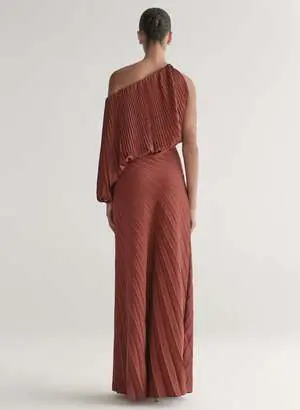 A.L.C. Bianca Satin Pleated Maxi Skirt - Rust
