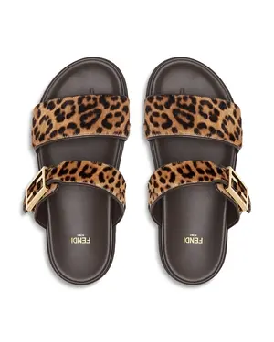Fendi Feel Printed Calfskin Slides
