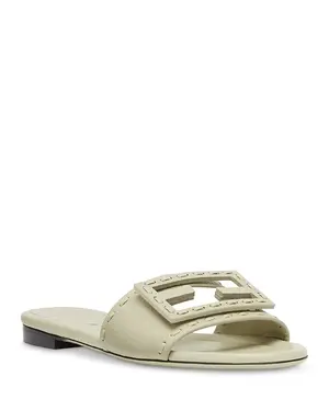 Fendi Baguette Leather Selleria Slides - Light Green