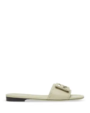 Fendi Baguette Leather Selleria Slides - Light Green