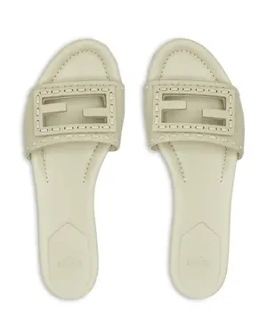 Fendi Baguette Leather Selleria Slides - Light Green