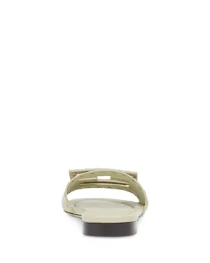 Fendi Baguette Leather Selleria Slides - Light Green