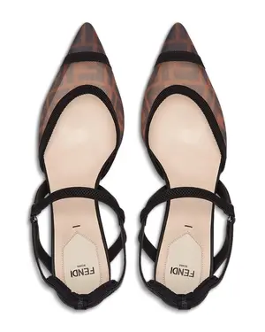 Fendi Colibri Lite Ff Mesh Mid-heel Slingbacks - Black/brown