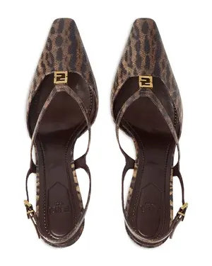 Fendi Ffold High Heel Printed Karung Slingbacks - Beige