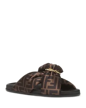 Fendi Feel Satin Ff Slides - Brown