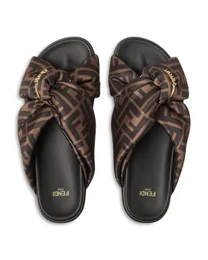 Fendi Feel Satin Ff Slides - Brown