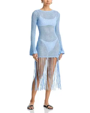 Aqua Fringe Swim Cover-up Dress Exclusive - Ice Blue